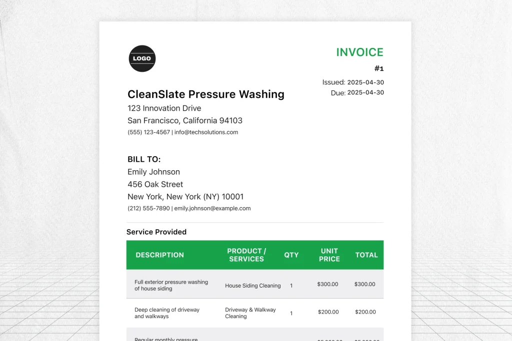 Free Pressure Washing Invoice Template | Download Now