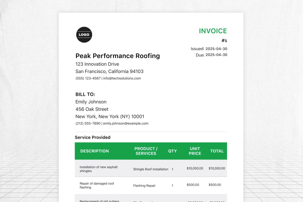 Free Roofing Invoice Template | Customize & Download Now