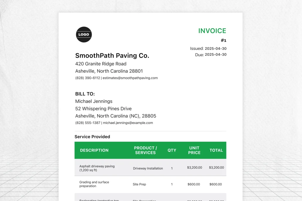 Free Paving Invoice Template | Download & Customize Fast