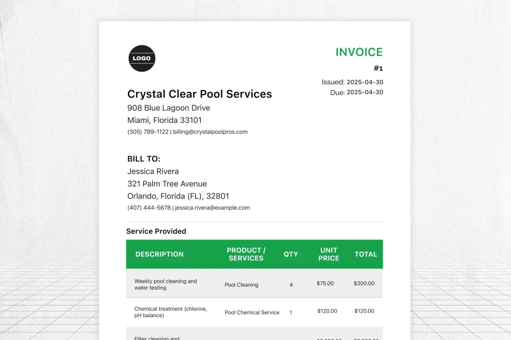 Free Pool Service Invoice Template | Download & Customize