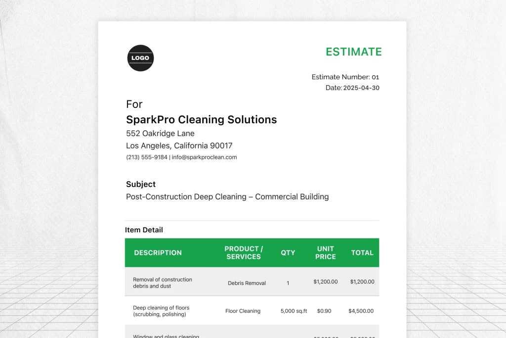 Free Cleaning Estimate Template | Download & Edit
