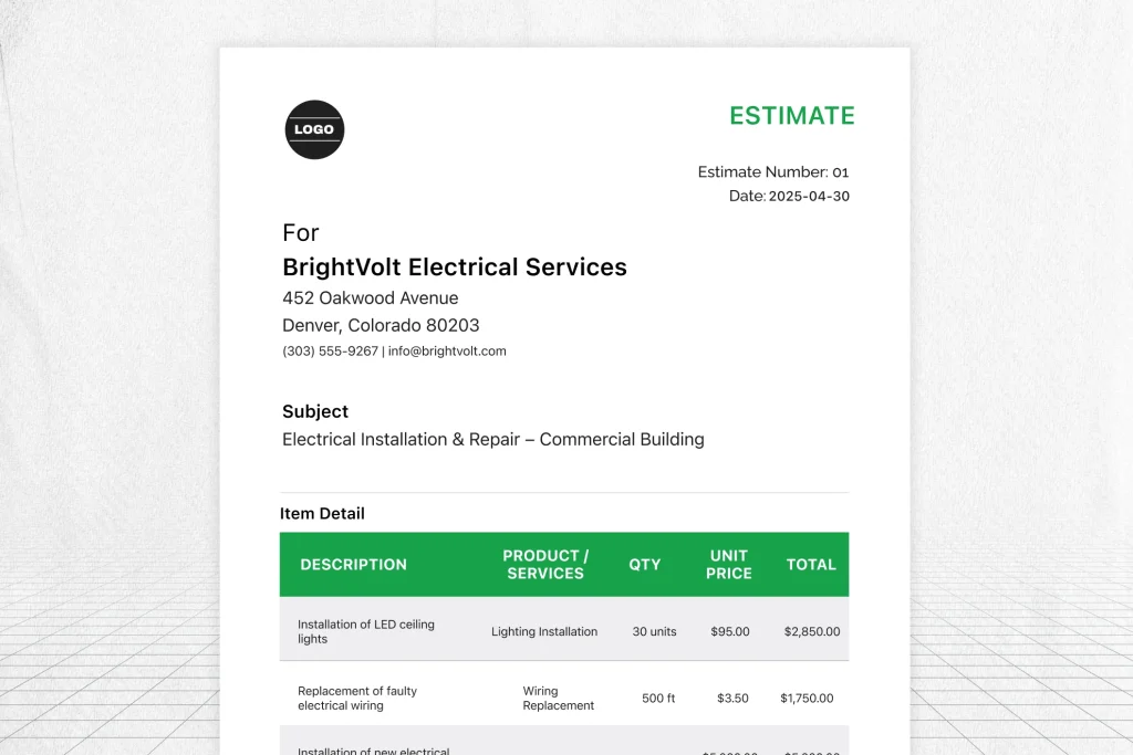 Free Electrical Estimate Template | Download & Customize