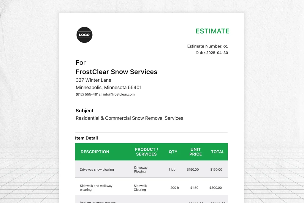 Snow Removal Estimate Template | Instant Download & Edit