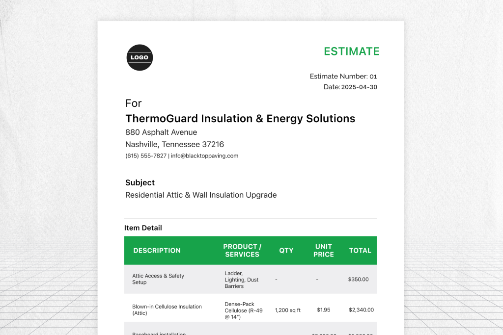 Free Insulation Estimate Template | Download & Customize